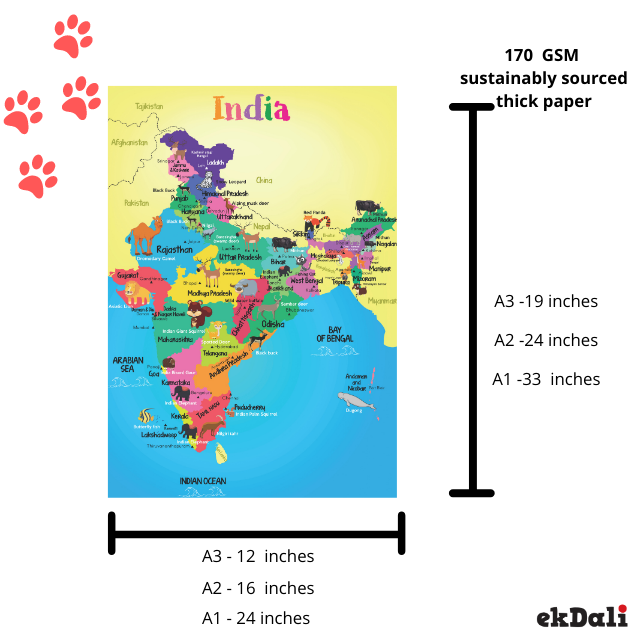 India Map with Animals, Wildlife Map of India