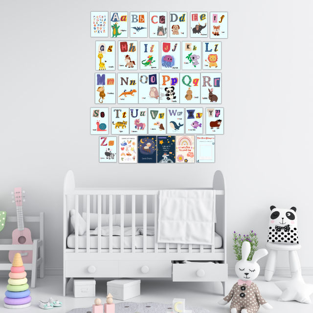 Learn ABCD posters, Alphabets charts for kids room