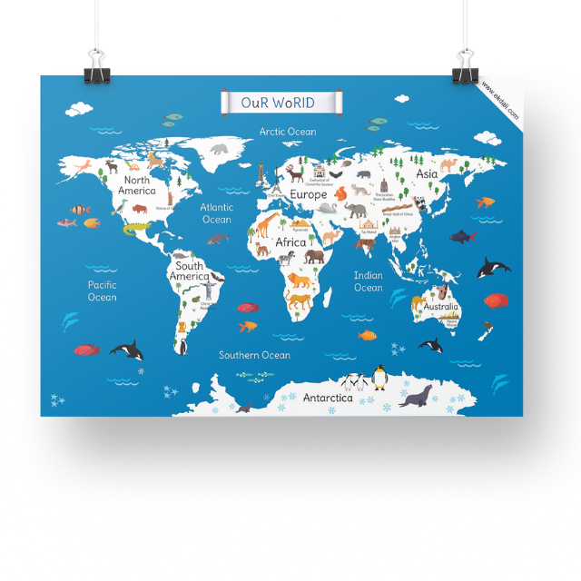 World Map for Kids, World Map Poster for Schools