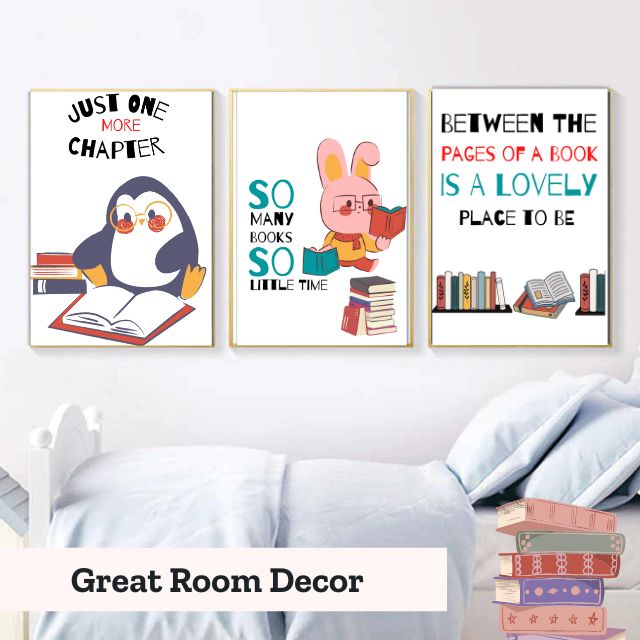 Kids Book Reading Quotes Posters, Study Room Decor