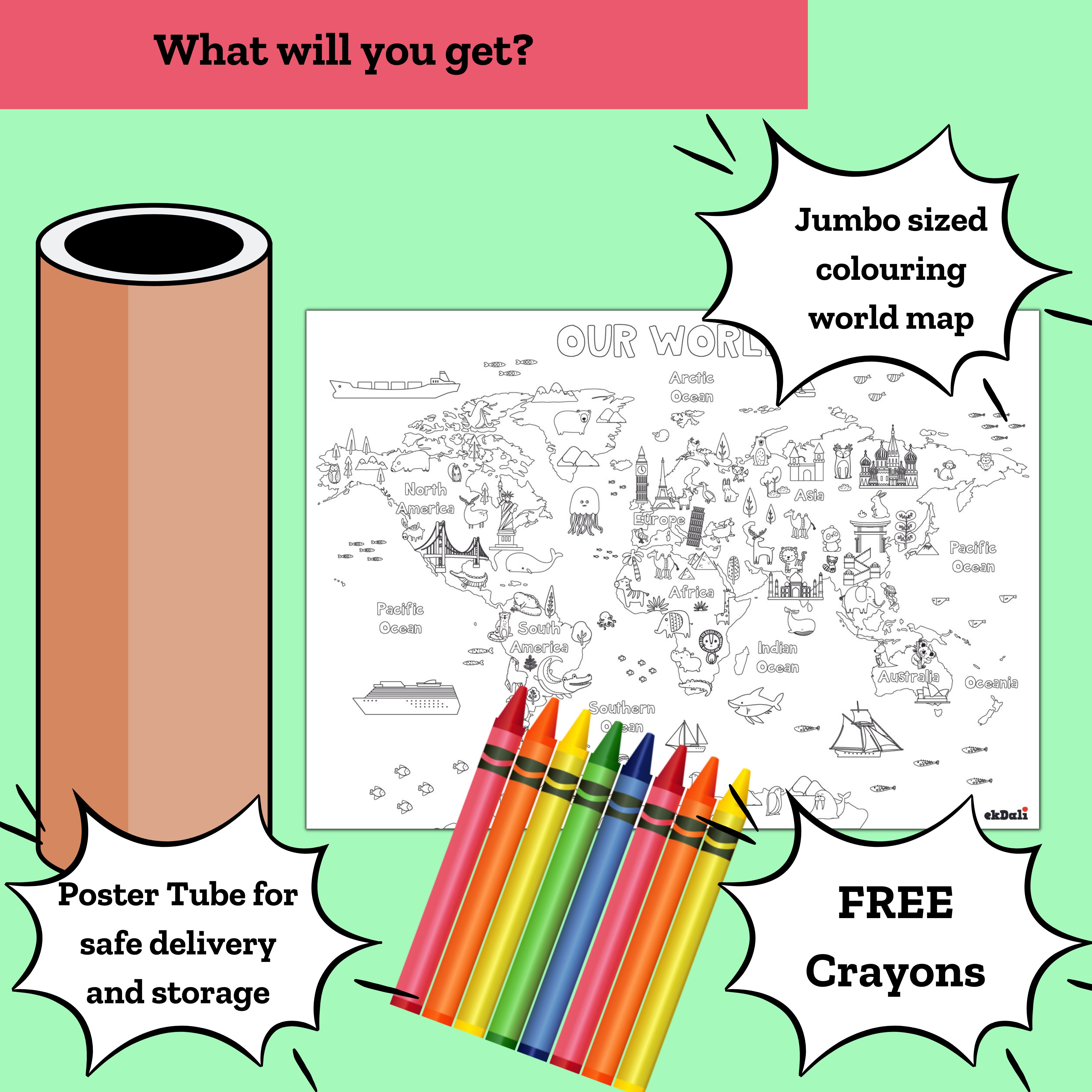 Coloring Poster for Kids, Learning and Education for Boys and Gi