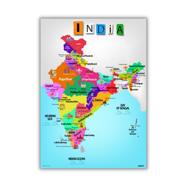 Monuments of India, India Map Poster for Kids