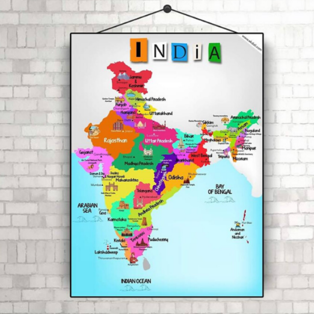 Monuments of India, India Map Poster for Kids