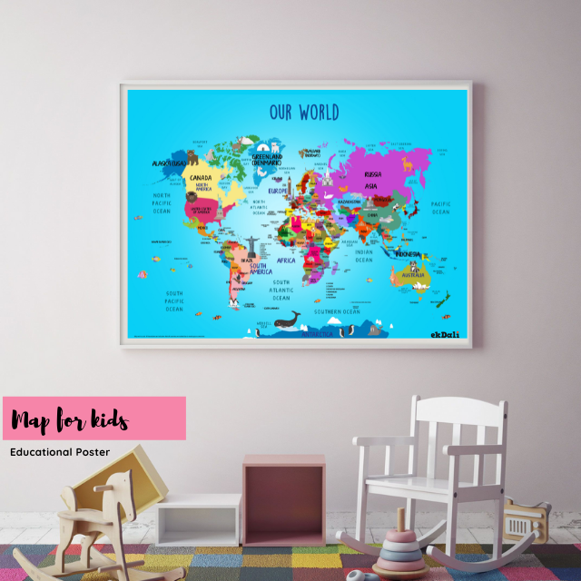 World Map with countries Geography Activity kit for kids