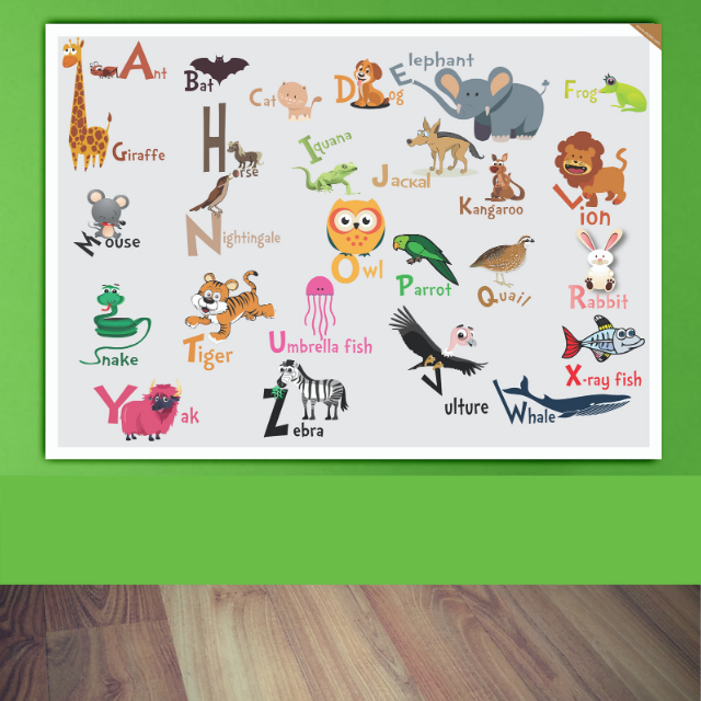 Alphabet Chart with Animals, Animals Poster for Kids