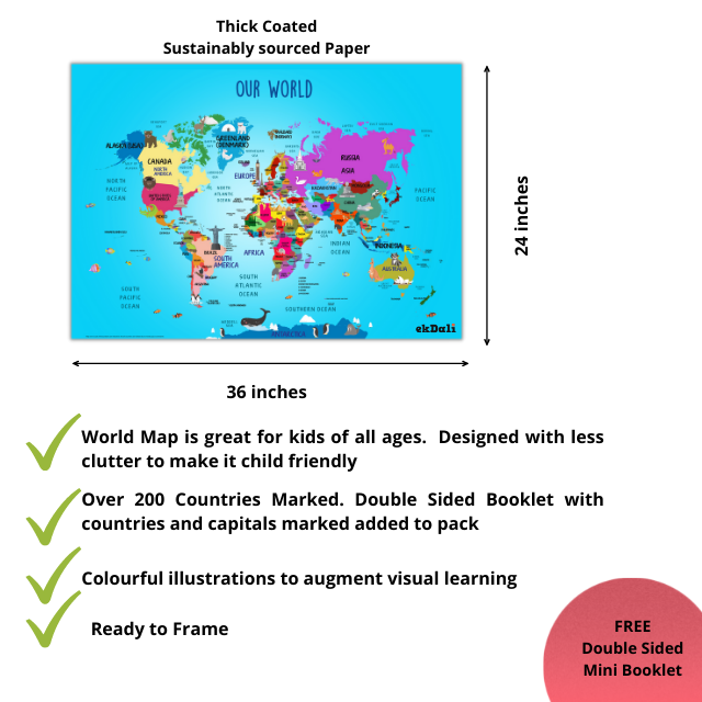 World Map with countries Geography Activity kit for kids