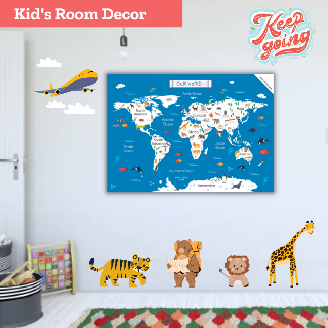 World Map for Kids, World Map Poster for Schools