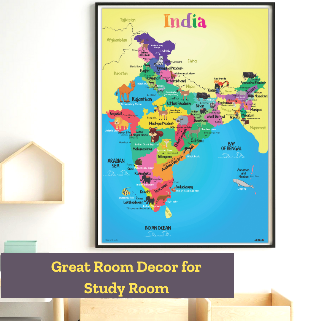 India Map with Animals Wall Chart, Wildlife Map of India