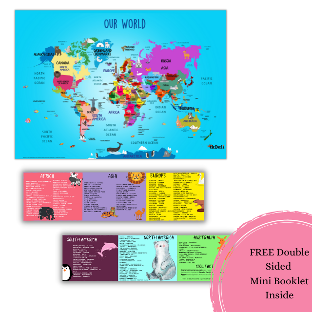 World Map with countries Geography Activity kit for kids